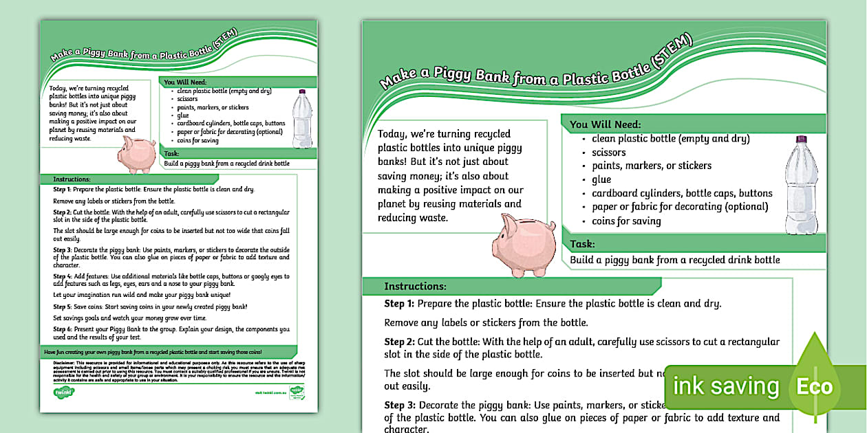 Make a Piggy Bank from a Plastic Bottle (STEM) - Twinkl