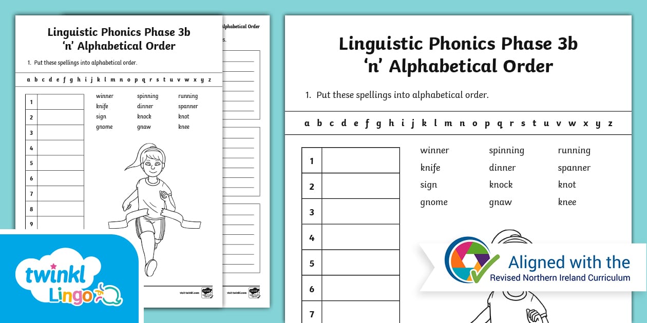 Linguistic Phonics Phase 3b 'n' Alphabetical Order
