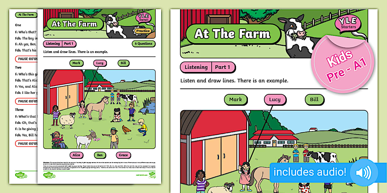 YLE Starters- Listening Part 1- Practice Sheet (At The Farm)
