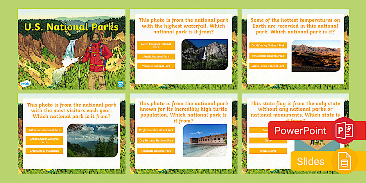 U.S. National Parks Photo Quiz PowerPoint & Google Slides for 3rd-5th Grade