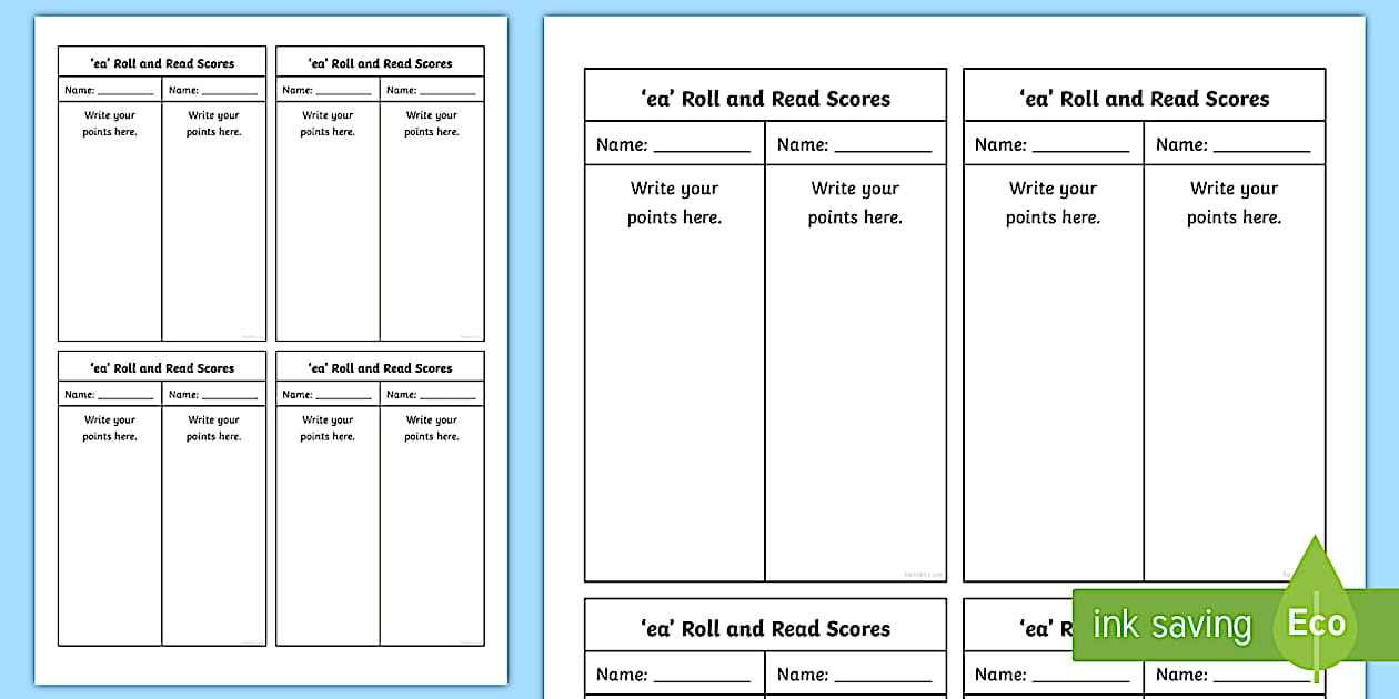 Editable 'ea' Sound Roll and Read Score Cards - Twinkl