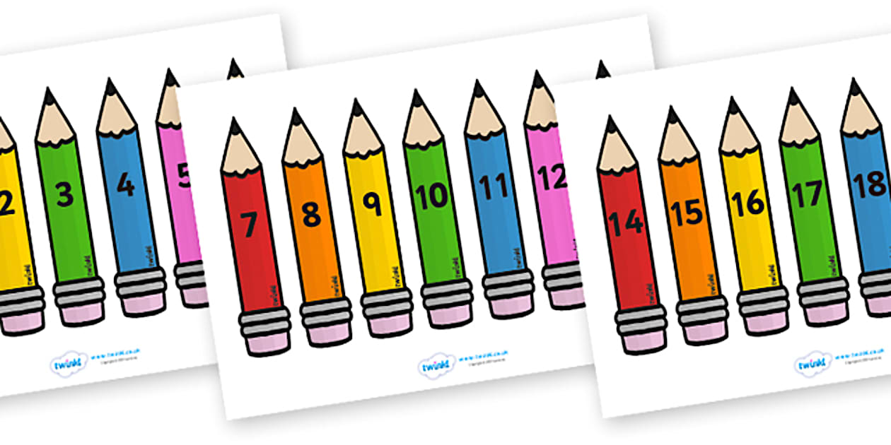 Numbers 0-20 on Pencils - Twinkl