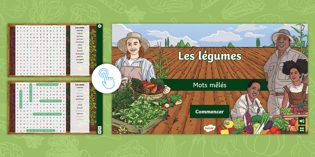 Mots mêlés interactif: Les légumes (teacher made)