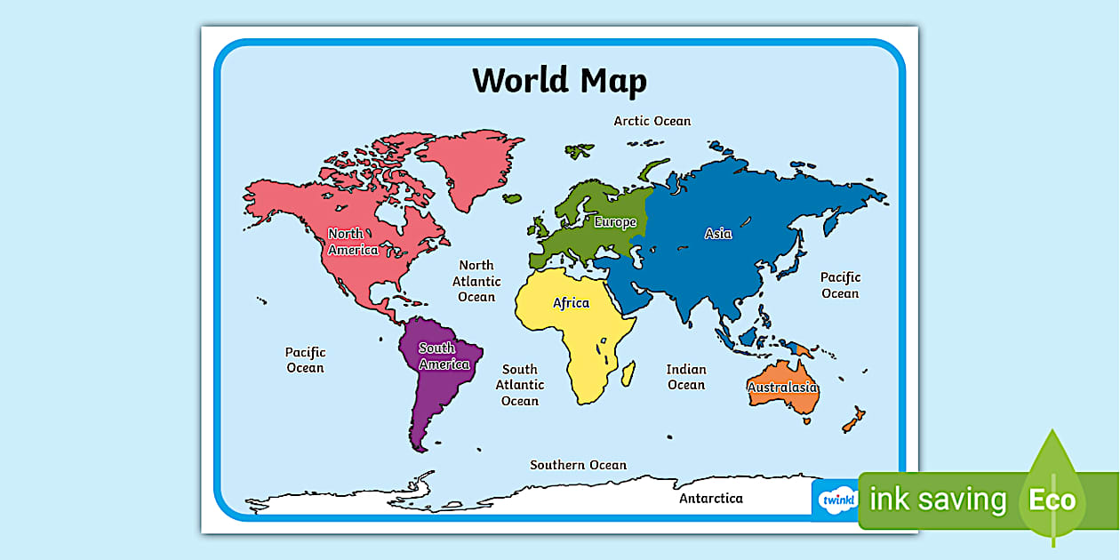 Editable Montessori Colour Coded World Map - Twinkl