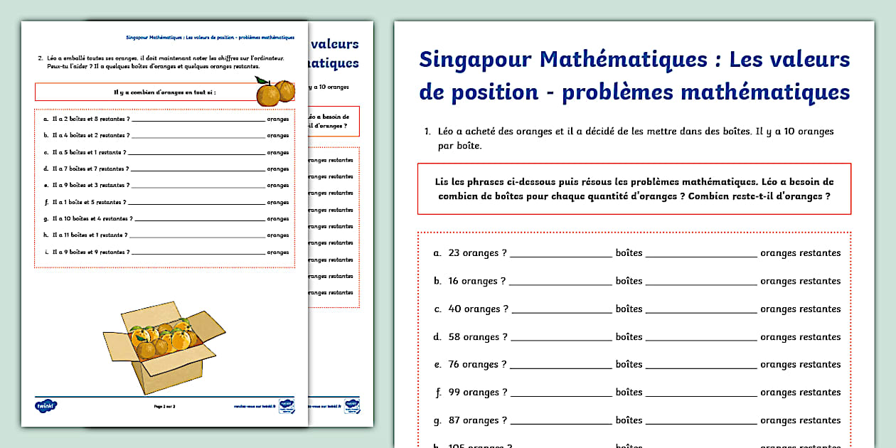 Singapour Mathématiques : Abstraite. Les valeurs de position - problèmes