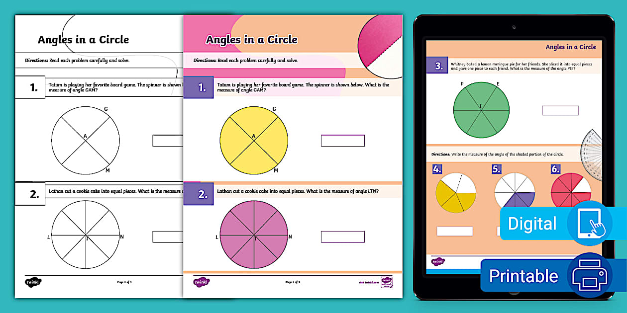 Fourth Grade Angles in a Circle Worksheet (Teacher-Made)