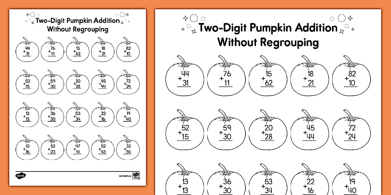Two-Digit Pumpkin Addition Without Regrouping Activity
