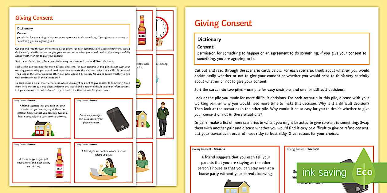 Giving Consent Worksheet / Worksheet (teacher made) - Twinkl