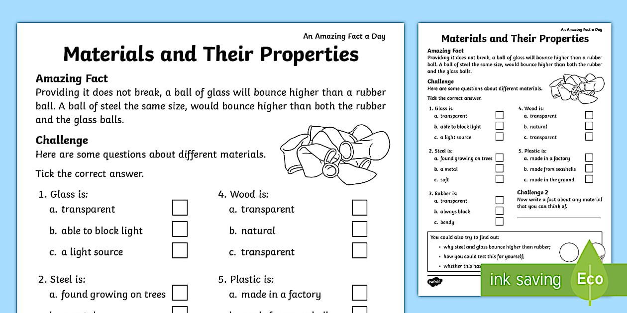Editable Materials and Their Properties Worksheet - Twinkl