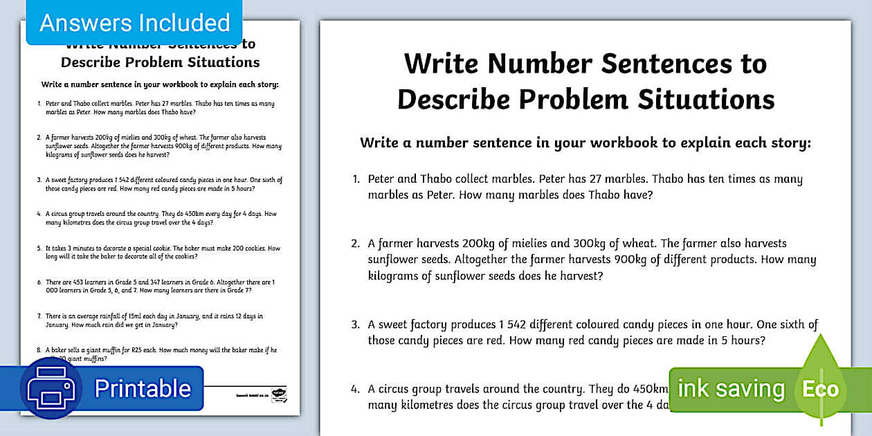 Number Sentences Grade 6 - Twinkl South Africa - Twinkl