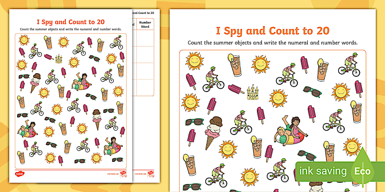 Summer-Themed I Spy and Count to 20 Worksheet (teacher made)