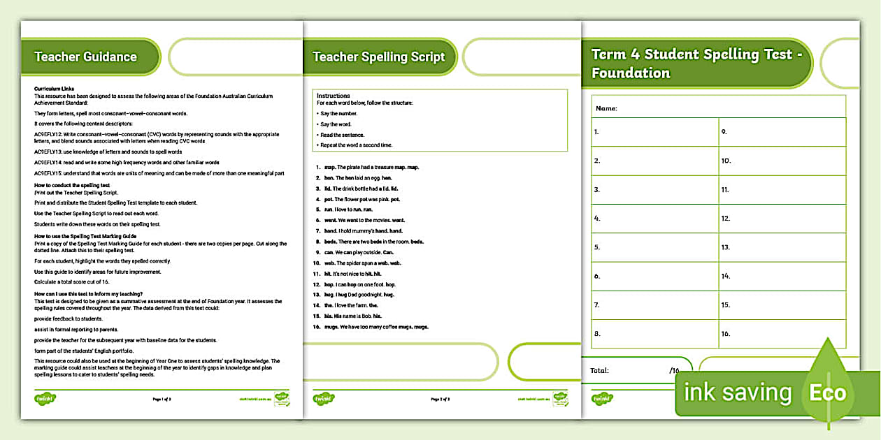 Term 4 Spelling Test - Foundation (Teacher-Made) - Twinkl