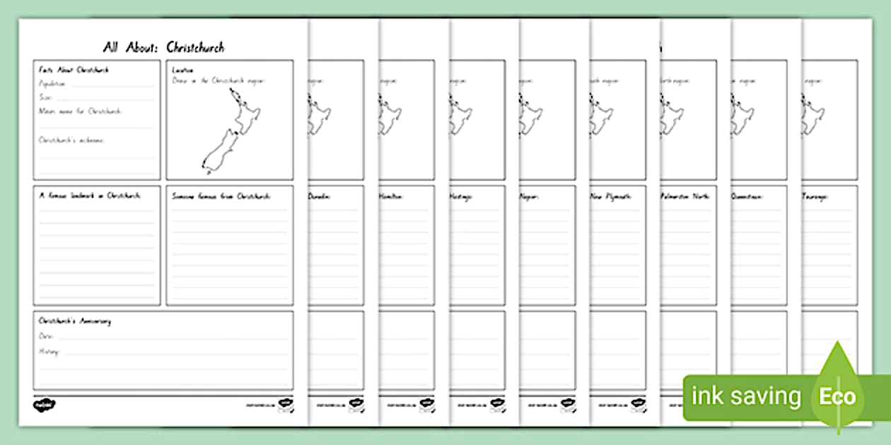 Editable All About New Zealand Towns and Cities Writing Frames Pack
