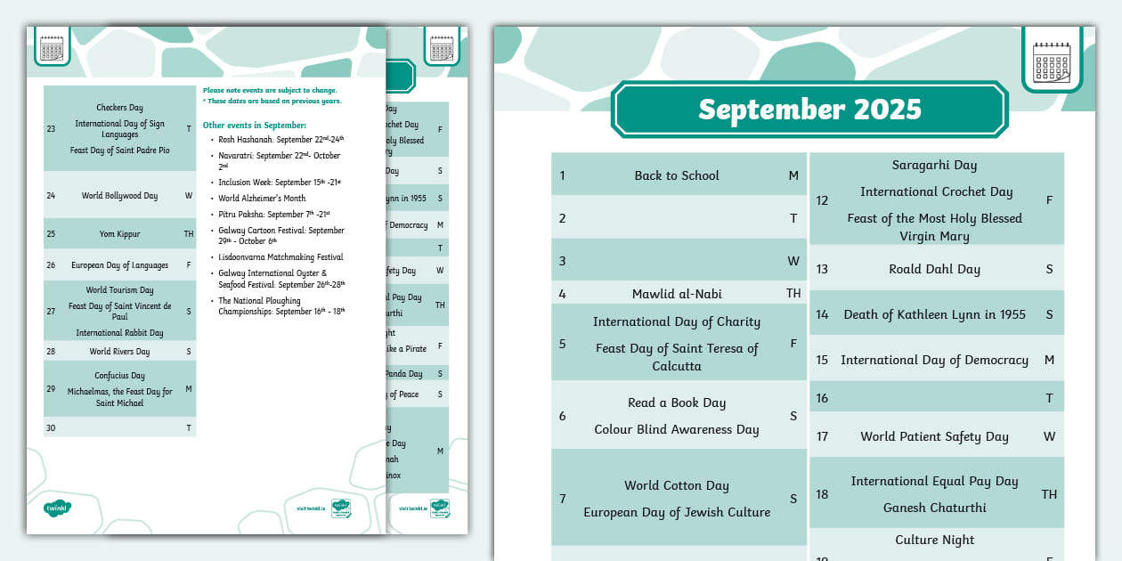 Teacher Planner: What's Happening in September?