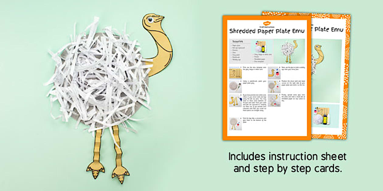 Shredded Paper Crafts | Shredded Paper Plate Emu Craft