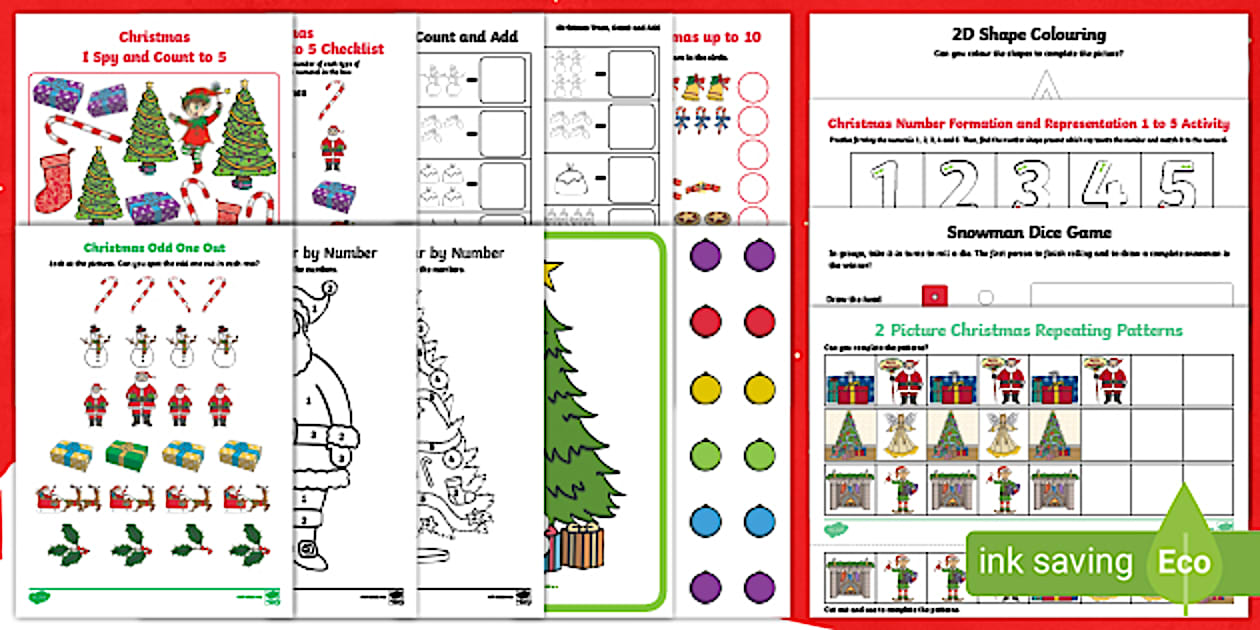 EYFS Christmas Maths Activities Pack - Worksheets - Twinkl
