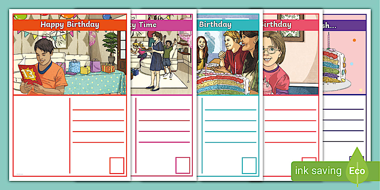Happy Birthday Postcards (teacher made) - Twinkl