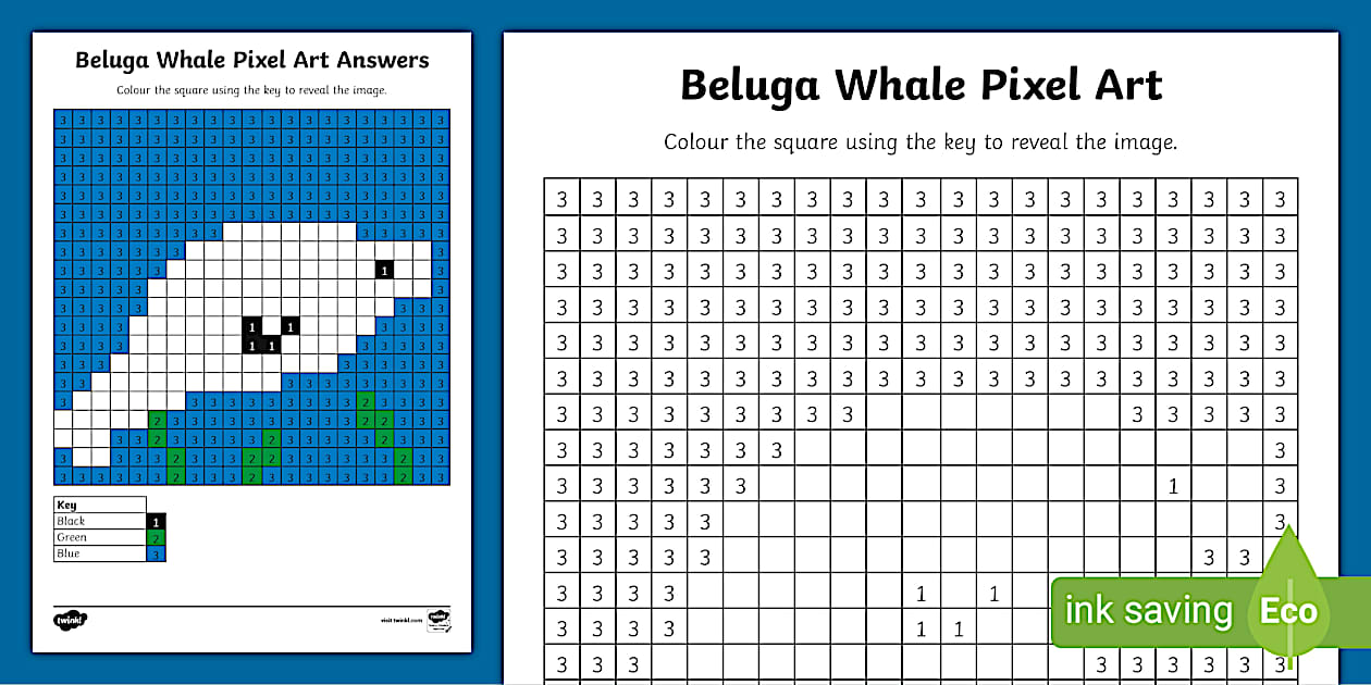 Beluga Whale Pixel Art Template | Twinkl | Colouring | KS1