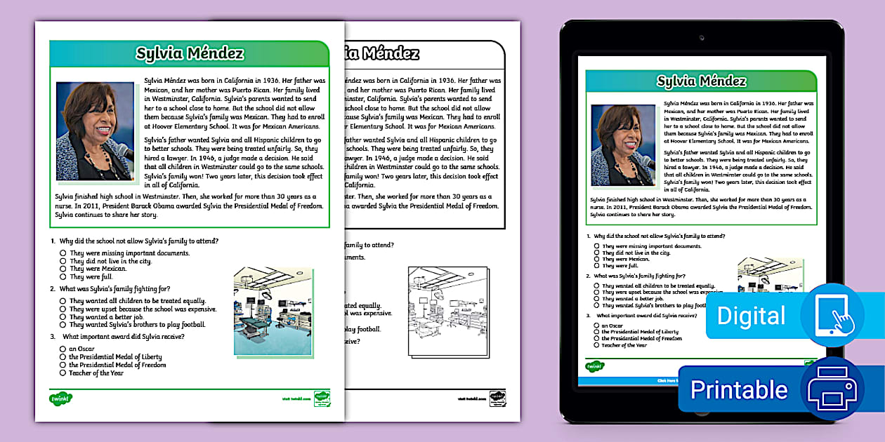 Third Grade Sylvia Méndez Reading Passage Comprehension