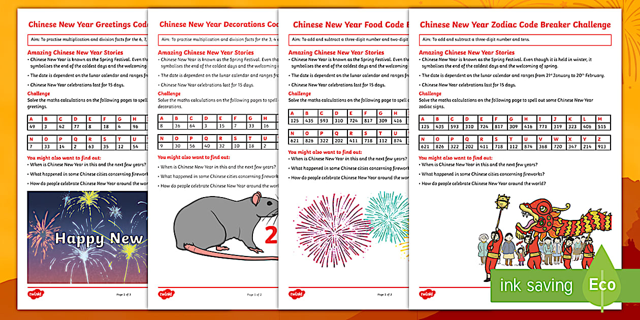 LKS2 Chinese New Year Maths Code Breaker Differentiated Worksheets