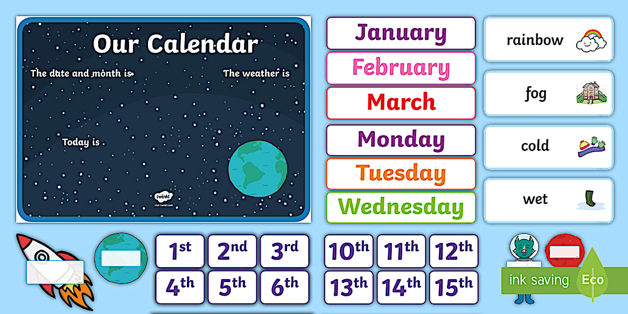 Space Themed Display Calendar Weather (teacher made)