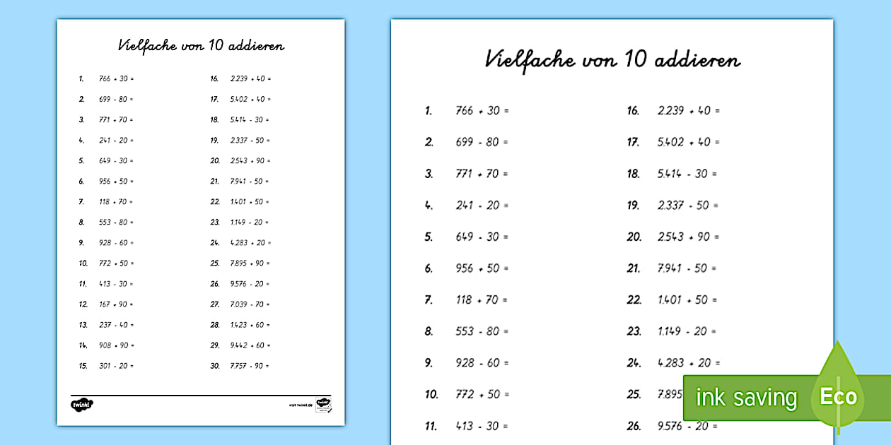 Vielfache von 10 addieren und subtrahieren Arbeitsblatt