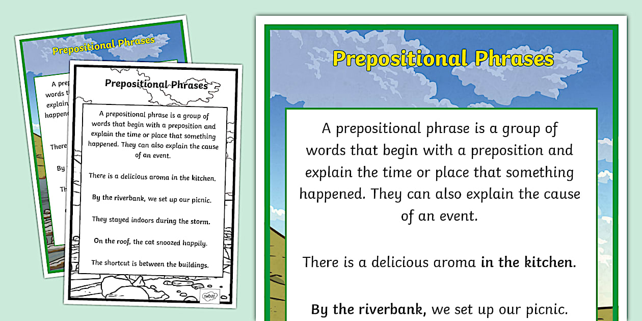 Prepositional Phrases with Examples Display Poster - Twinkl