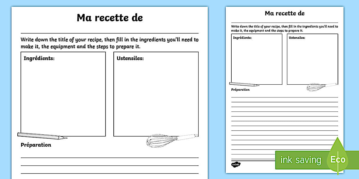 👉 French Recipe Vocabulary | French Recipe Worksheet