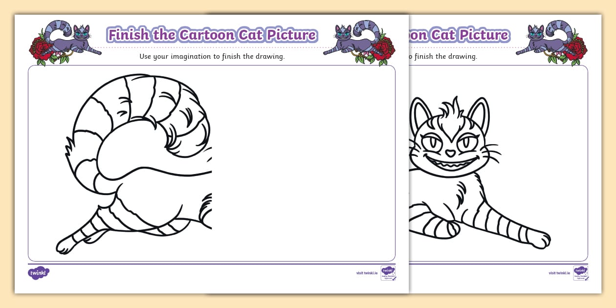 Finish the Cartoon Cat Picture Worksheet - Twinkl