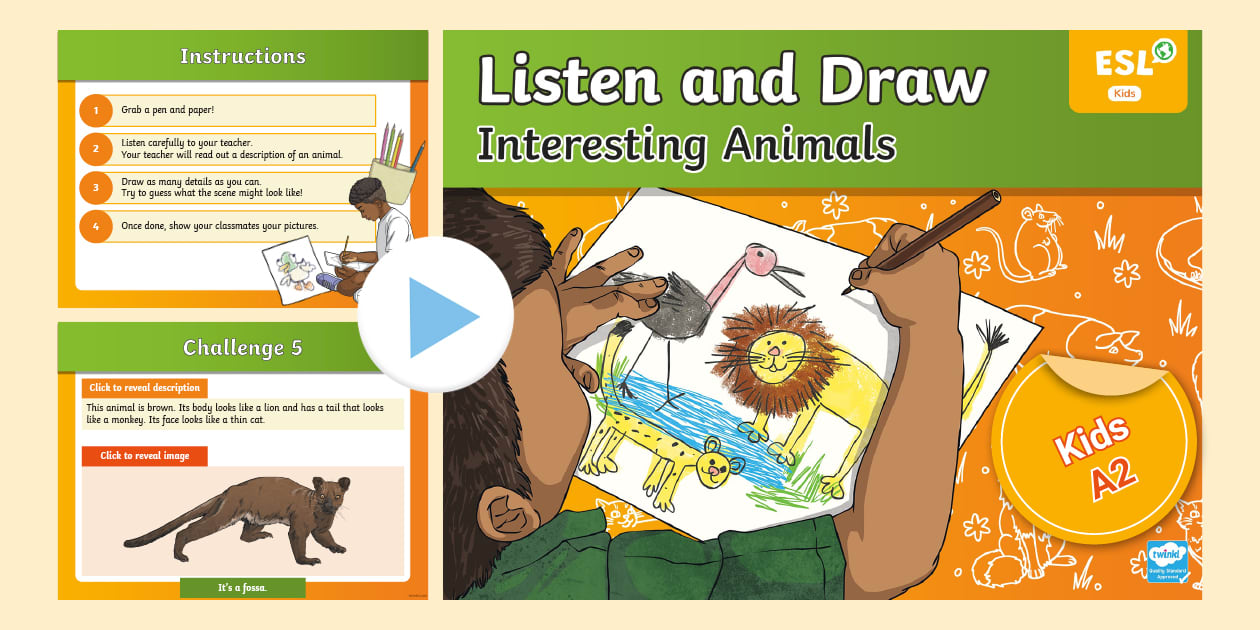 ESL Listen & Draw: Fascinating Animals (teacher made)