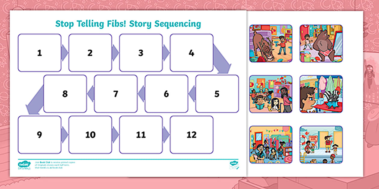 Black and White Stop Telling Fibs! Story Sequencing Activity