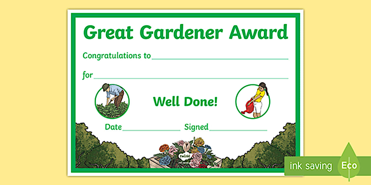 Gardening Certificate - Great Gardener Award (Teacher-Made)