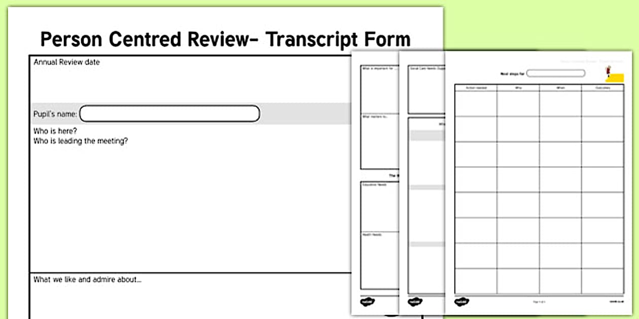 Person Centred Review Transcript Form (teacher made)