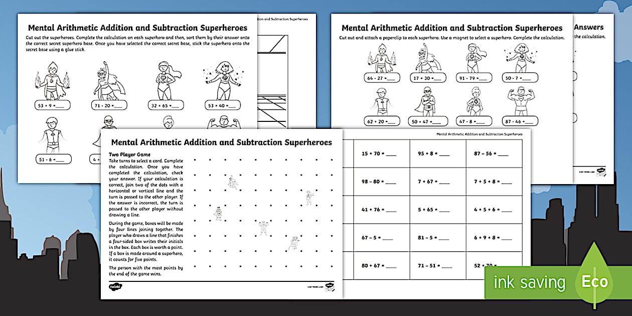 KS1 Mental Arithmetic Addition and Subtraction Superheroes-Themed Maths