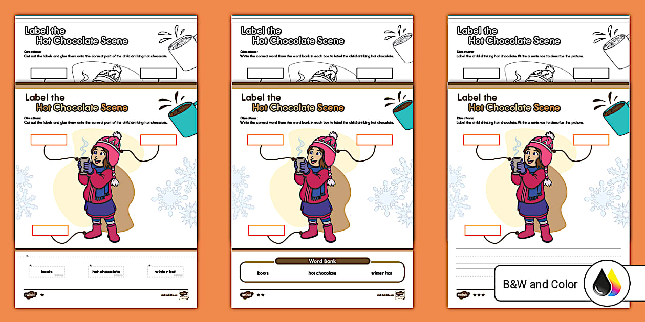 Early Childhood Label the Hot Chocolate Scene Differentiated Cut and Paste