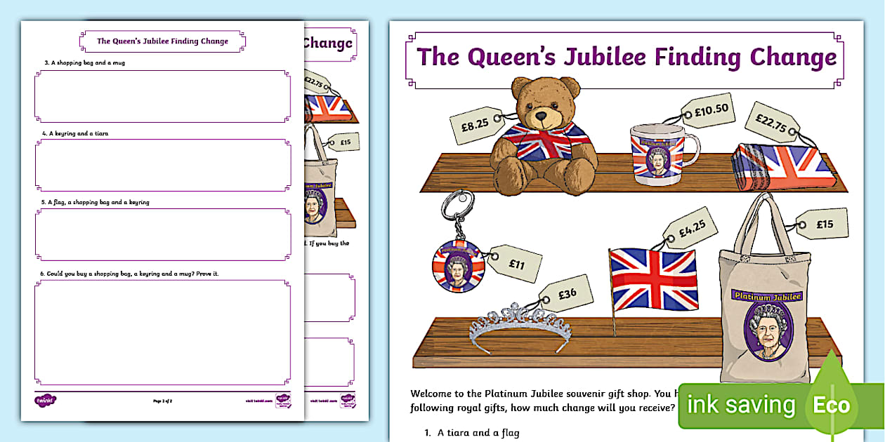 Editable KS2 Queen's Jubilee Finding Change Activity