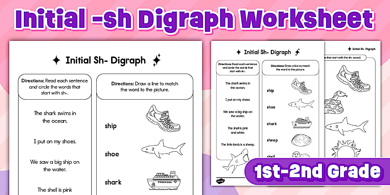 Initial Sh- Blend Worksheet for 1st-2nd Grade