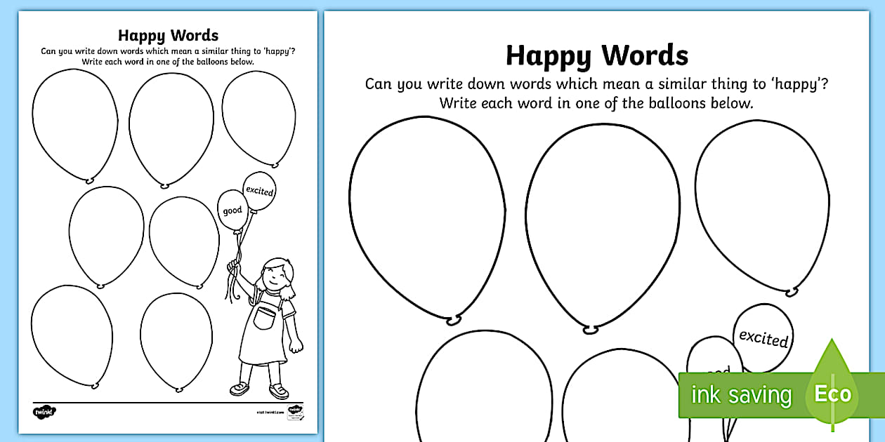 Happy Words Worksheet / Worksheet - Twinkl