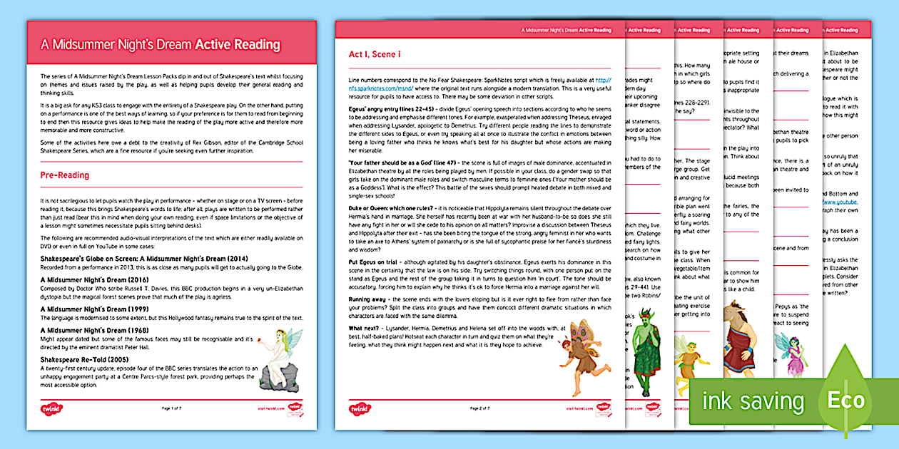 Editable A Midsummer Night's Dream Active Reading - Twinkl
