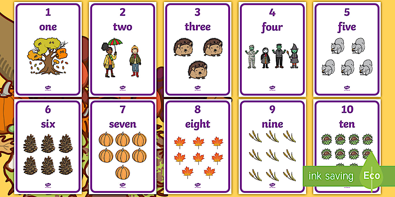 Autumn Themed 1 to 10 Word and Number Display Posters - Autumn Themed 1 ...