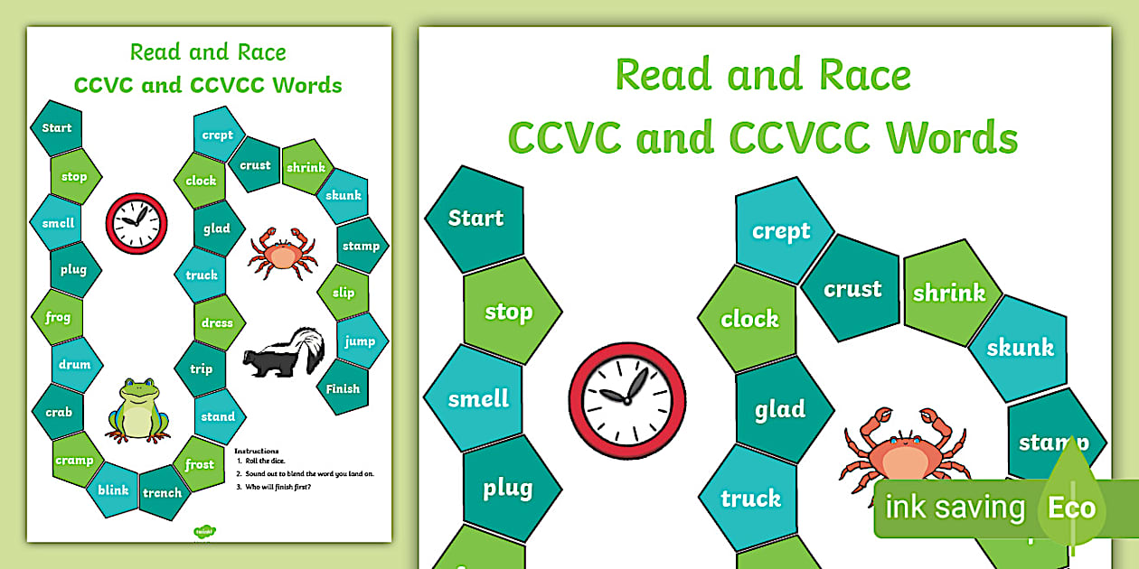 Phase 4 CCVC and CCVCC Read and Race Game - Kindergarten - KS1