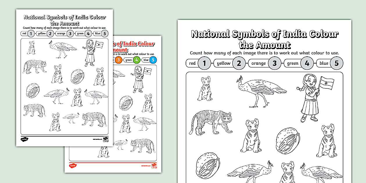 National Symbols of India Colour the Amount Worksheet