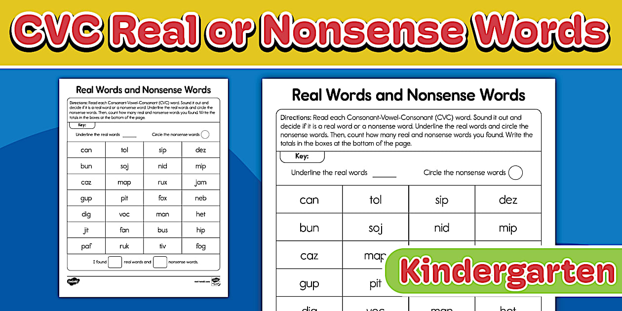 Kindergarten CVC Real or Nonsense Words Decoding Activity