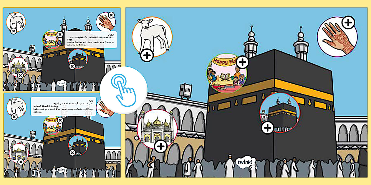 KS1 Eid al Adha Picture Hotspots Arabic/English - Twinkl