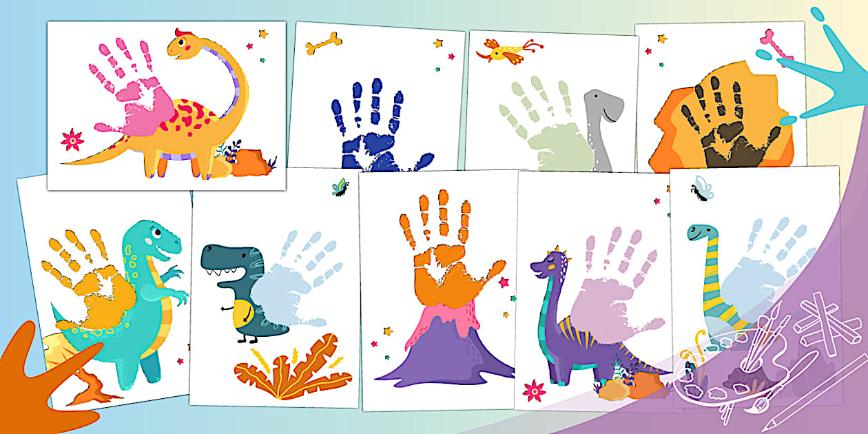 Dinosaur Handprint Activity Posters Pack (teacher made)