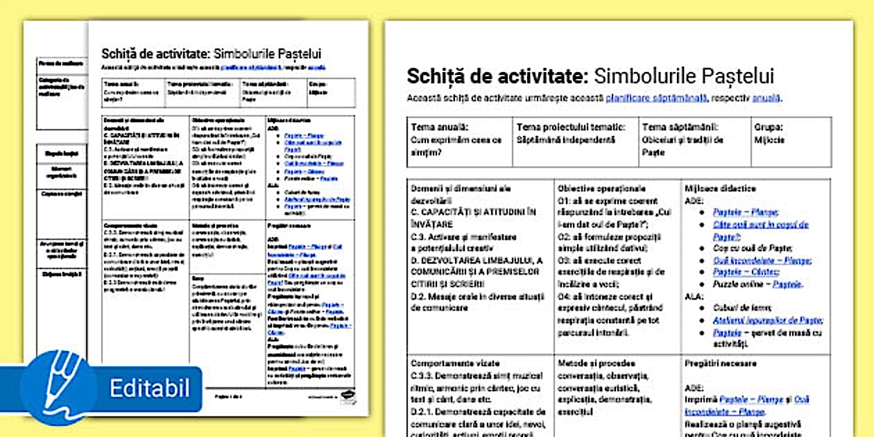 Simbolurile Paștelui – Schiță de activitate grupa mijlocie