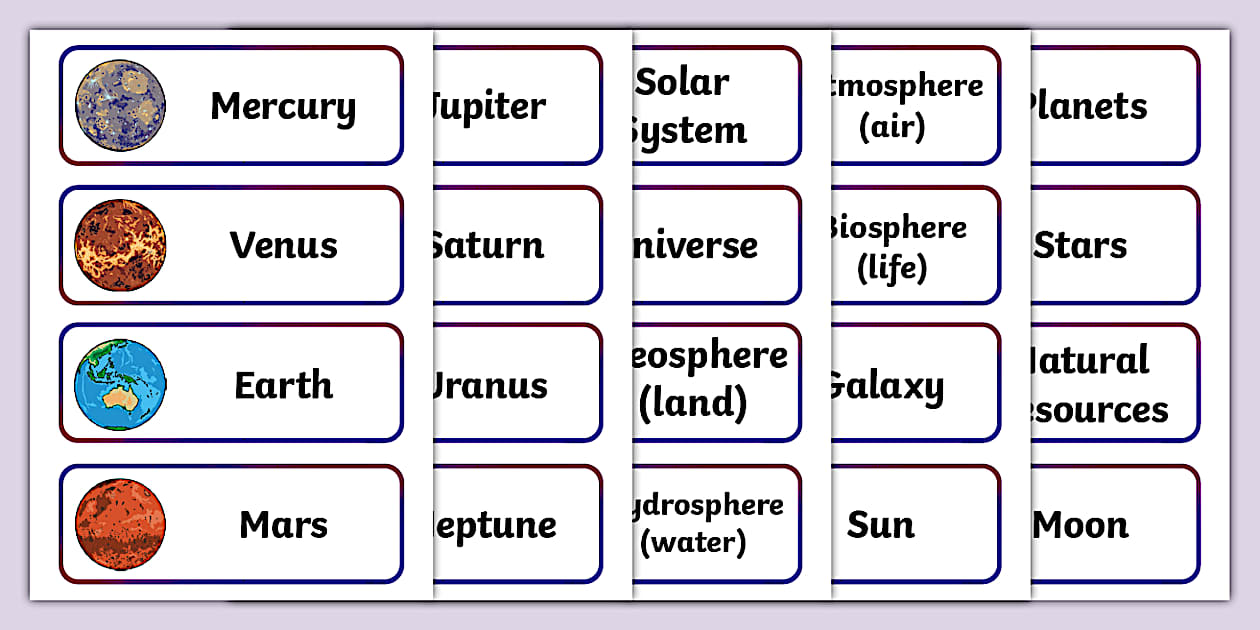 Planet Earth and Beyond Word Cards (teacher made) - Twinkl