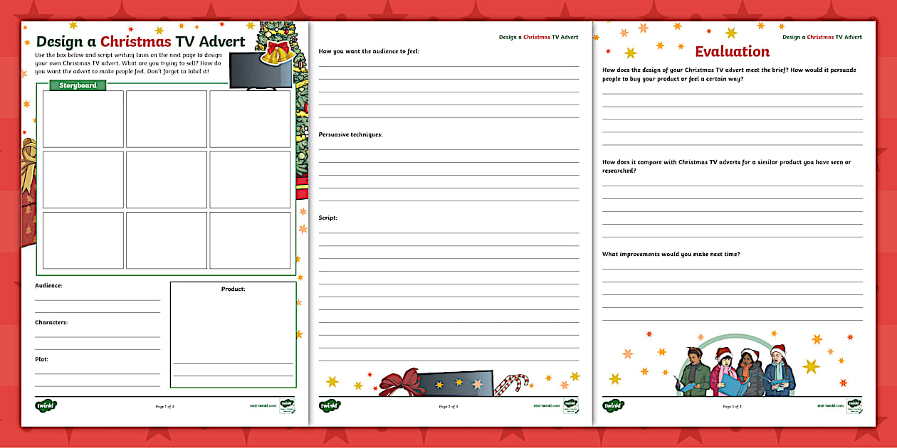 KS2 Design a Christmas TV Advert Worksheet (teacher made)