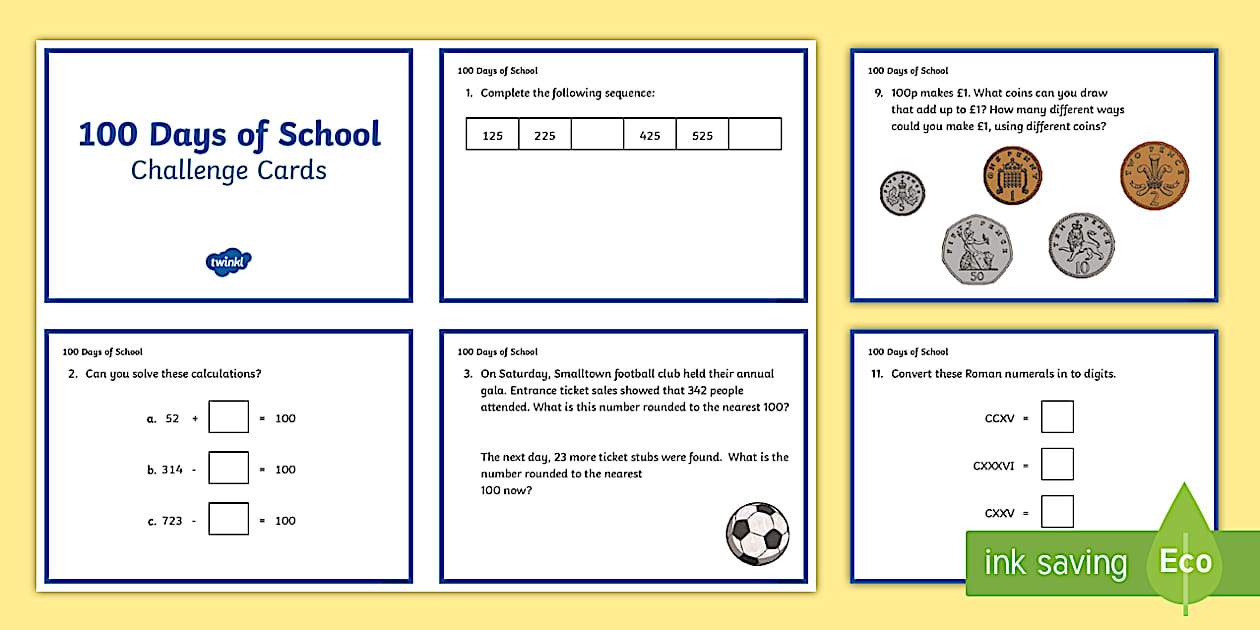 LKS2 100 Days of School Maths Challenge Cards (teacher made)