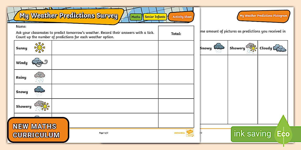Weather Predictions Survey (Data and Chance) (teacher made)